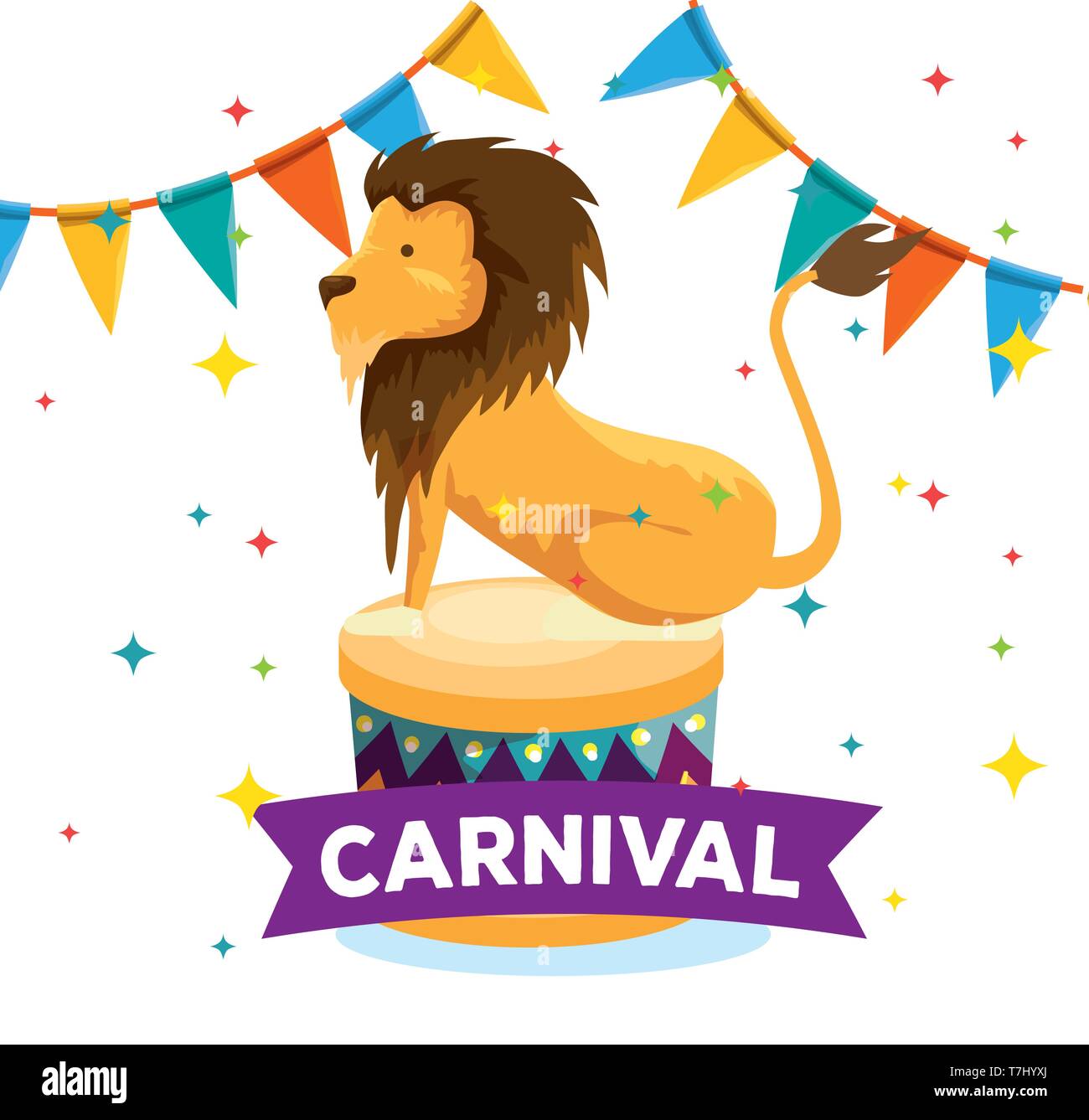 lion wild animal with party banner to festival Stock Vector Image & Art ...