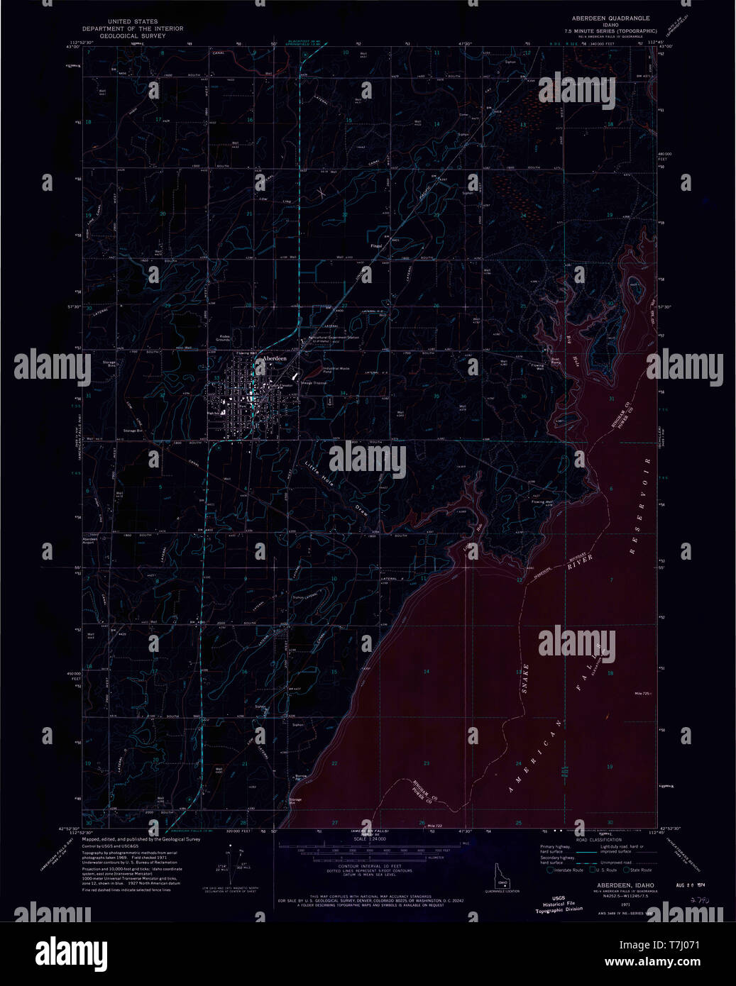 USGS TOPO Map Idaho ID Aberdeen 235018 1971 24000 Inverted Restoration ...