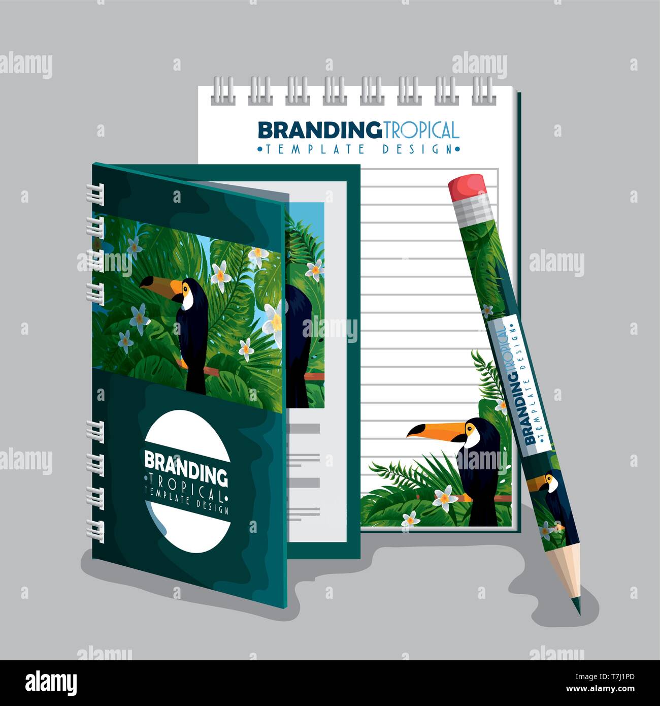 tropical notebooks with pencil product style Stock Vector Image & Art ...