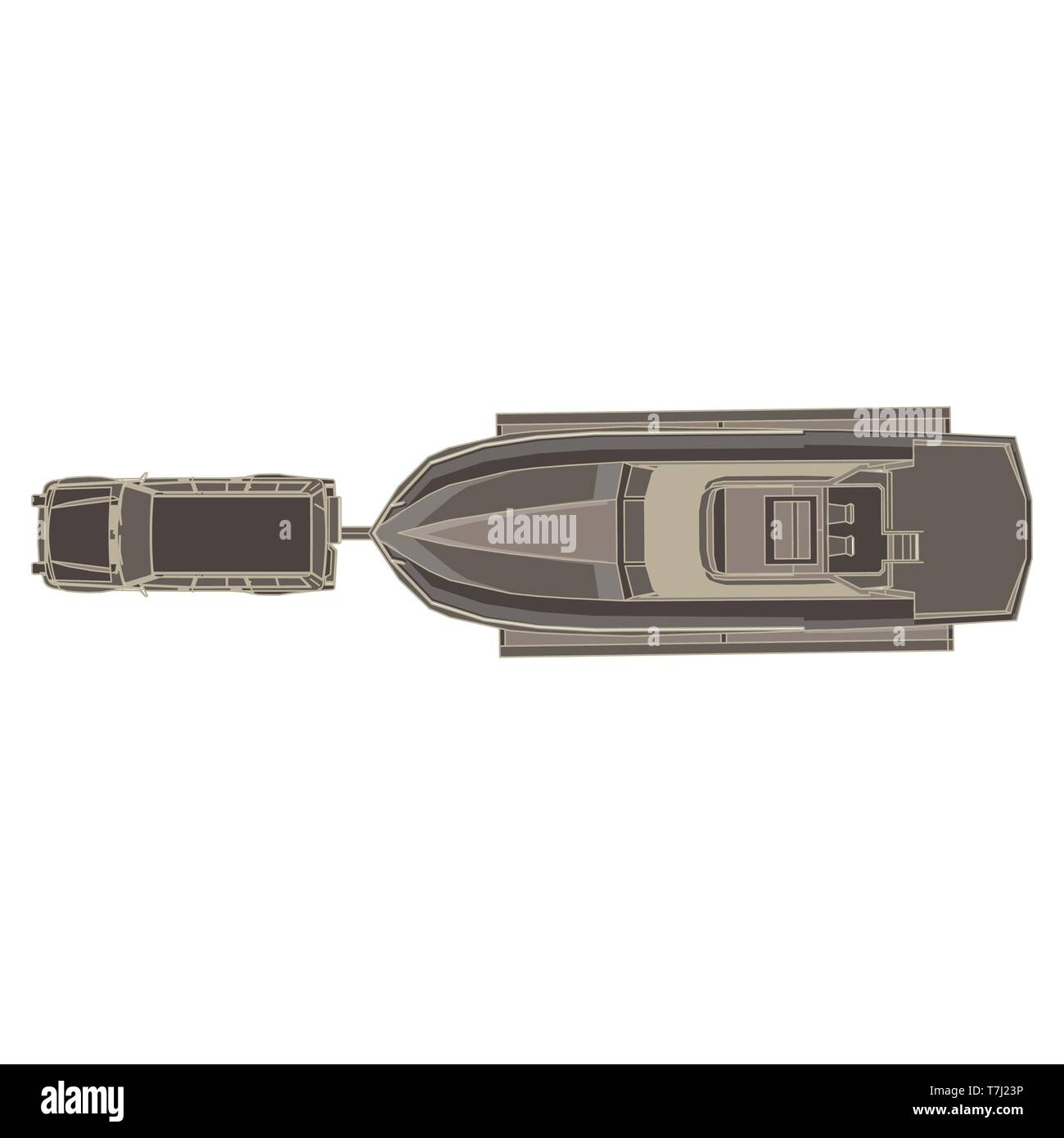 Vector car trailer with boat flat icon isolated top view illustration ...