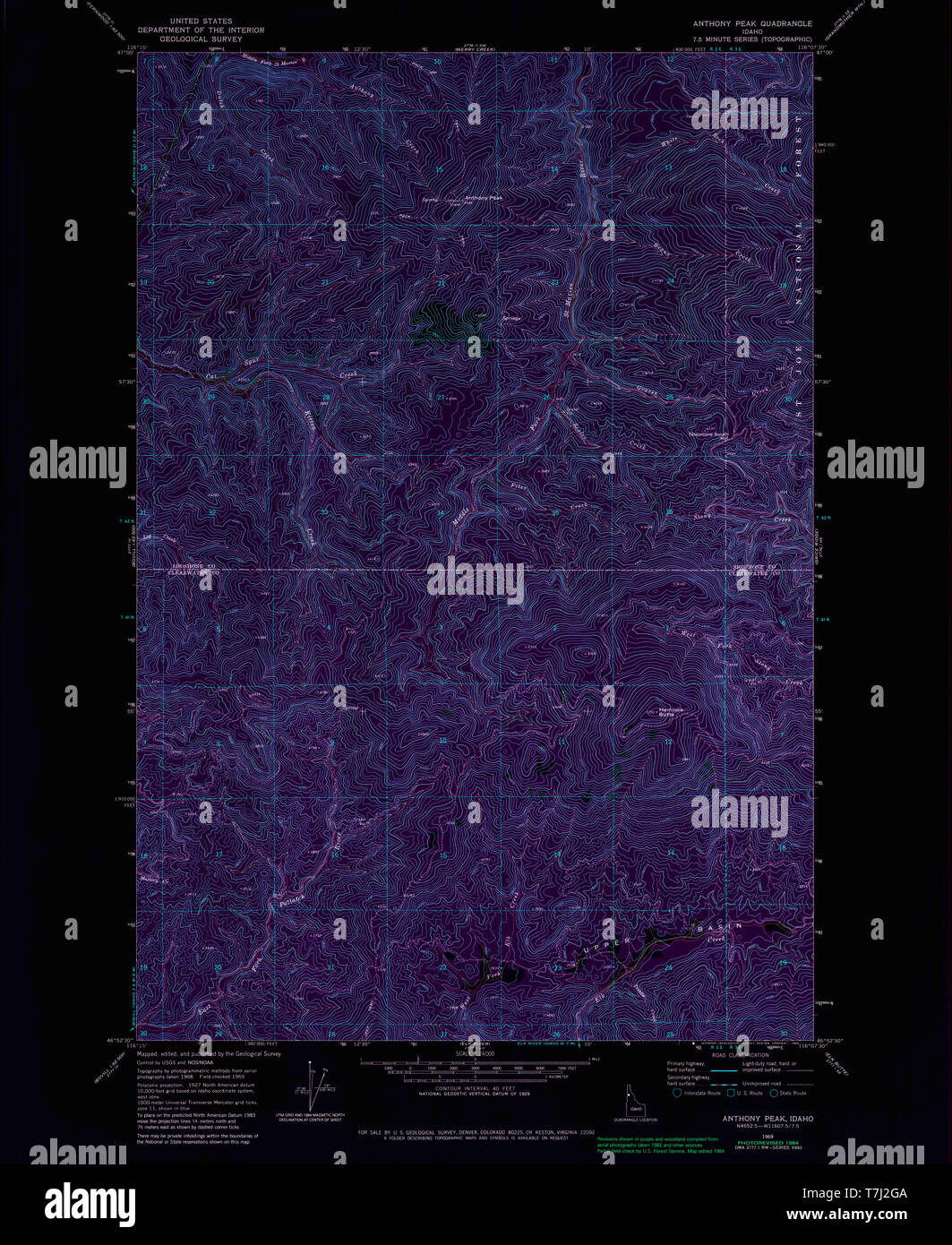 USGS TOPO Map Idaho ID Anthony Peak 235096 1969 24000 Inverted ...