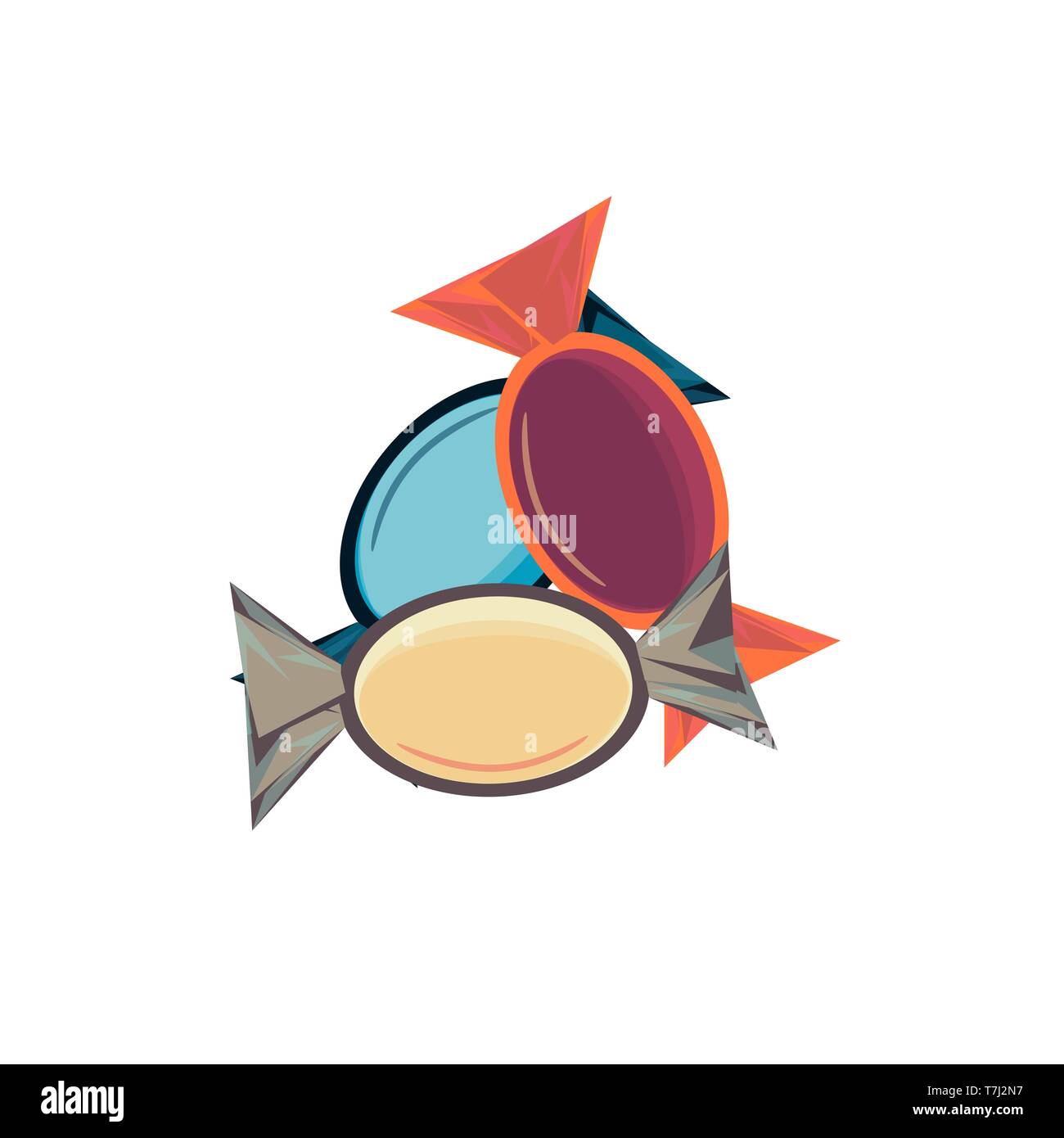 Sweet candies flat icons set in shape of circle with assorted ...