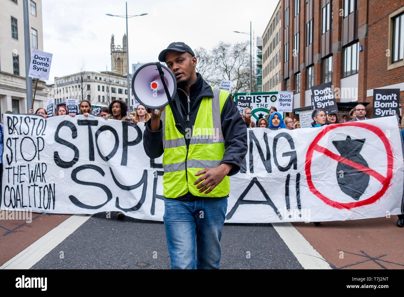 Protesters carrying ‘Don’t bomb Syria’ placards are pictured as they ...