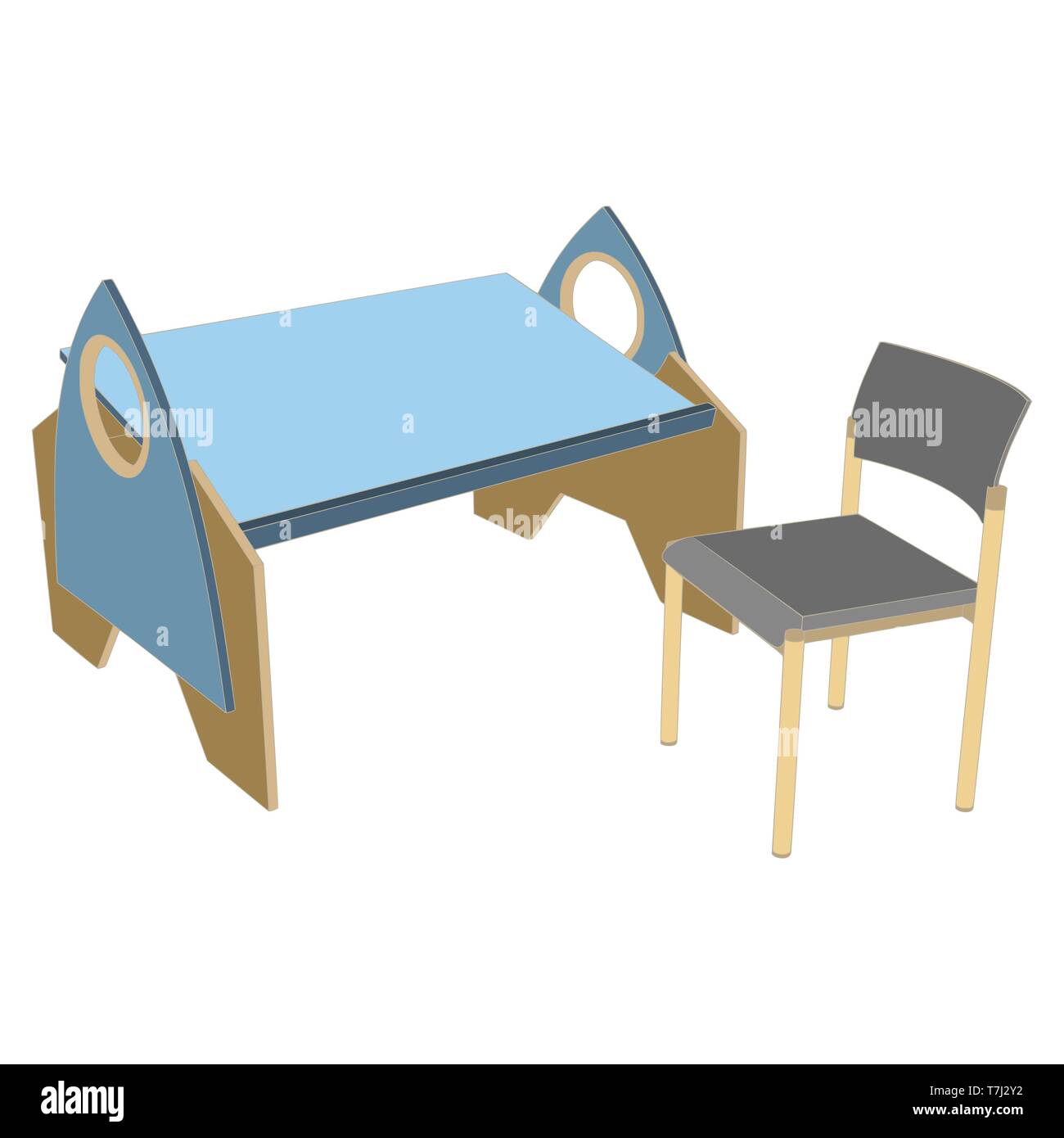 Vector kids room table illustration children interior flat design ...