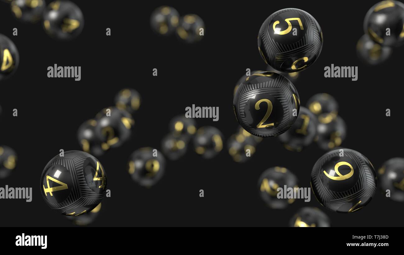 Carbon fiber lottery balls with golden numbers. 3d illustration Stock ...