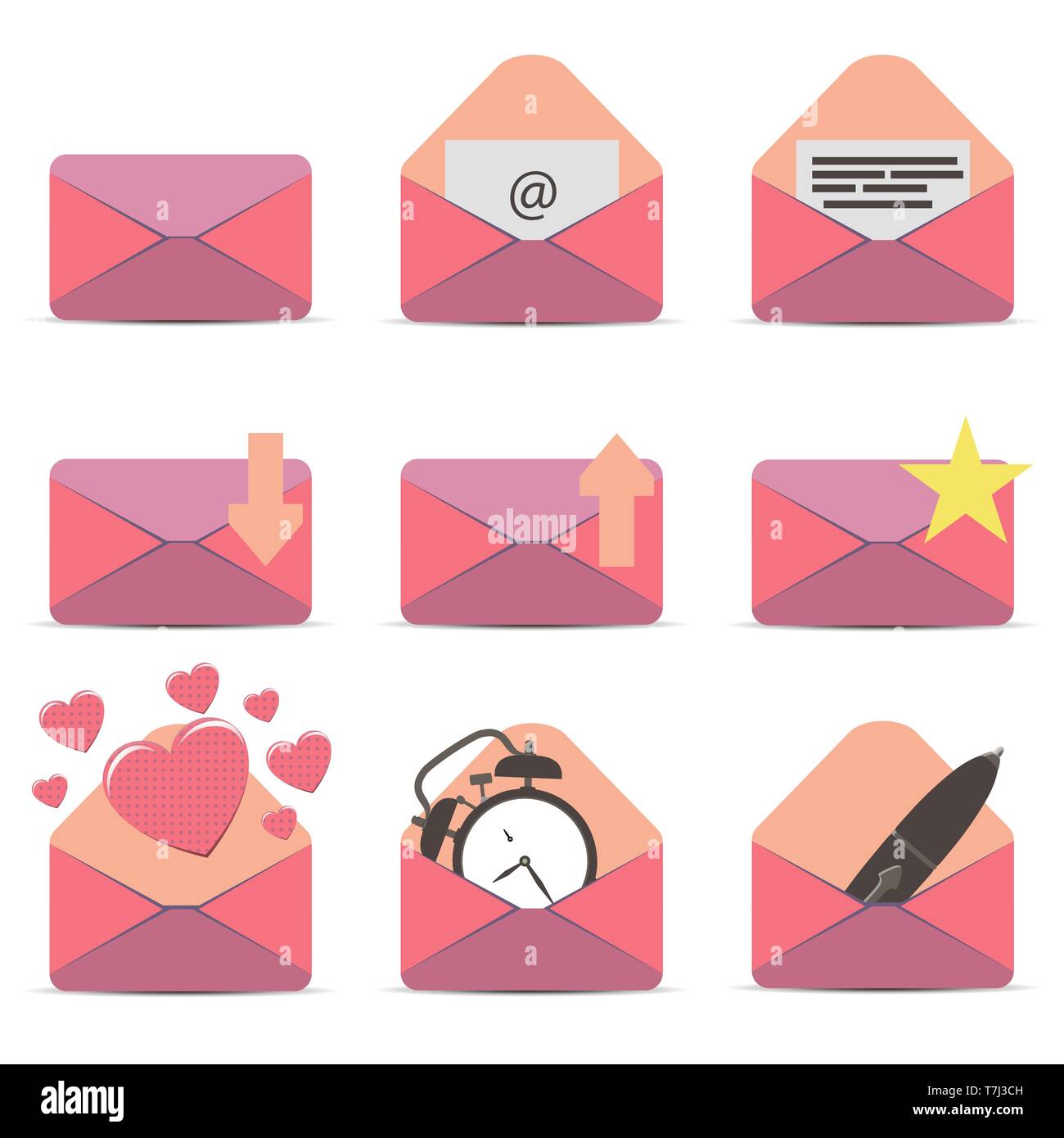 Pink envelope vector icon email white contact message symbol set mail ...