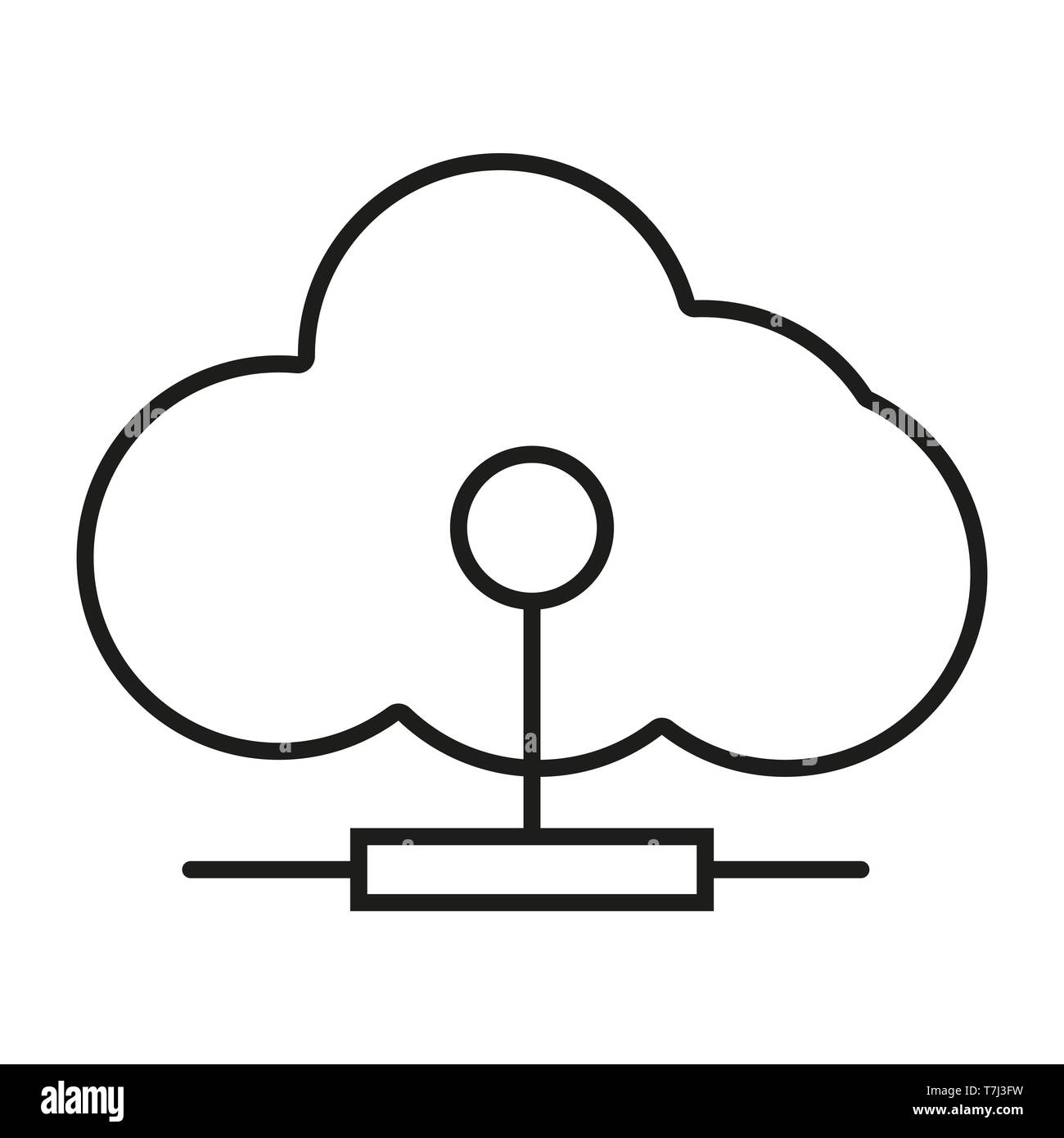Cloud icon outline computing line set vector thin. Computer server web internet network ...