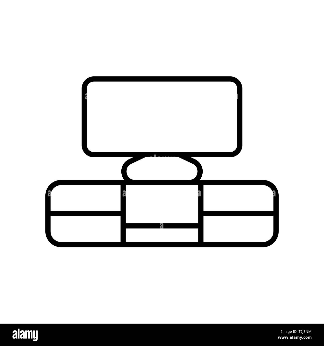 TV table line icon isolated on white background. Outline thin black ...