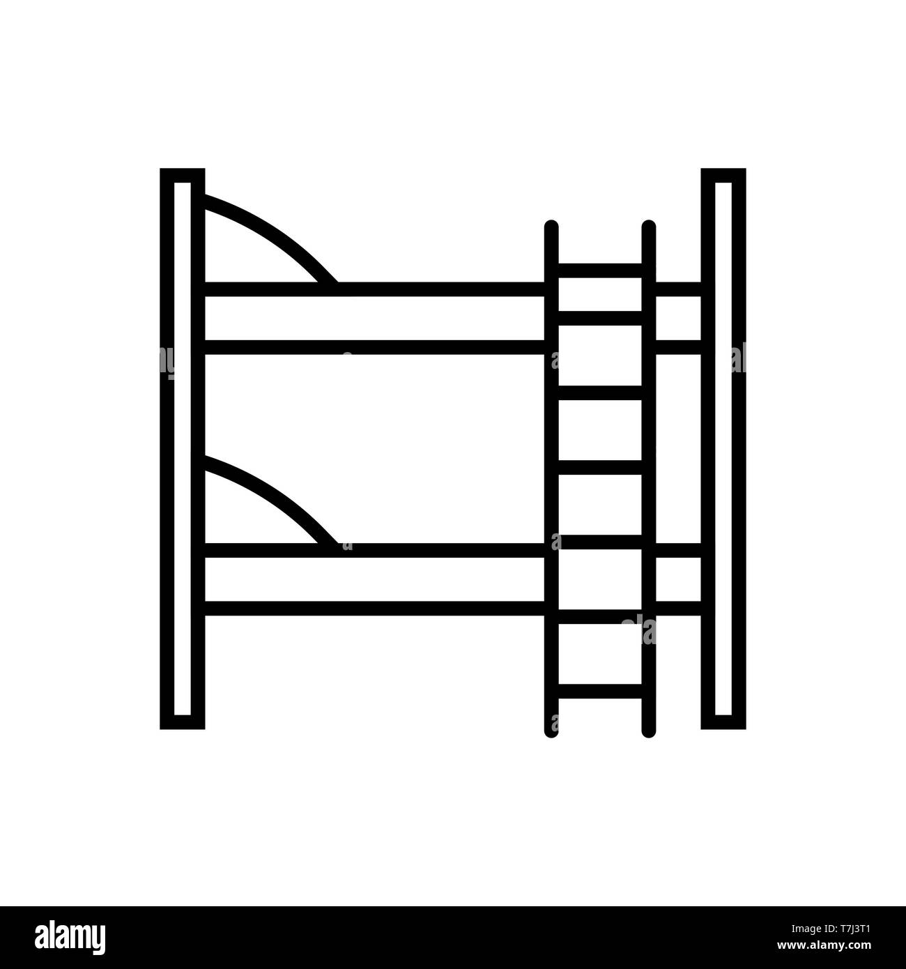 Bunk bed line icon isolated on white background. Outline thin furniture ...