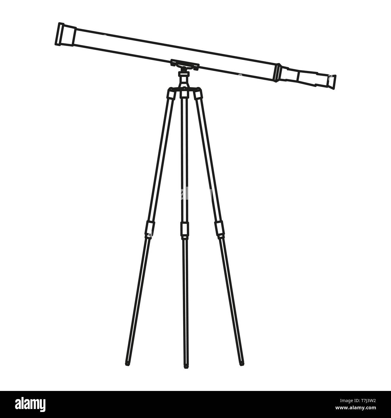 Telescope line icon isolated on white background. Outline thin black ...