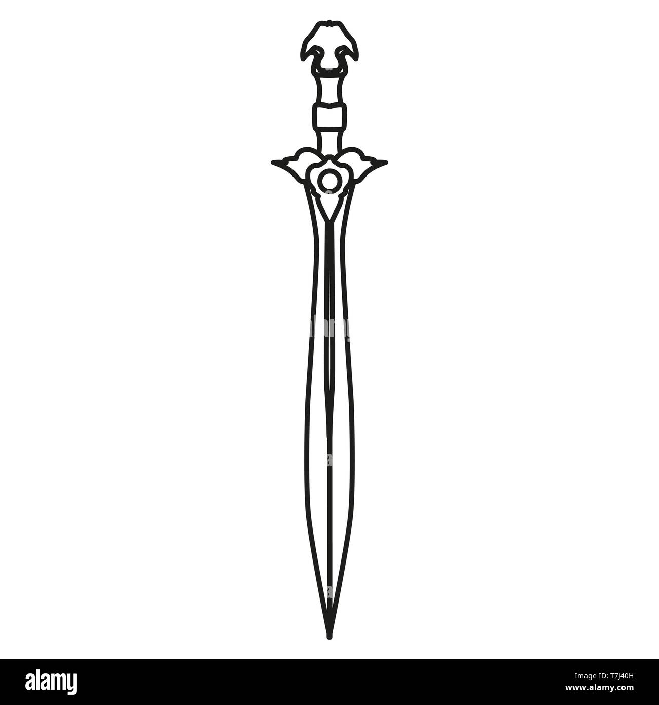 Sword line icon isolated on white background. Outline thin black weapon ...