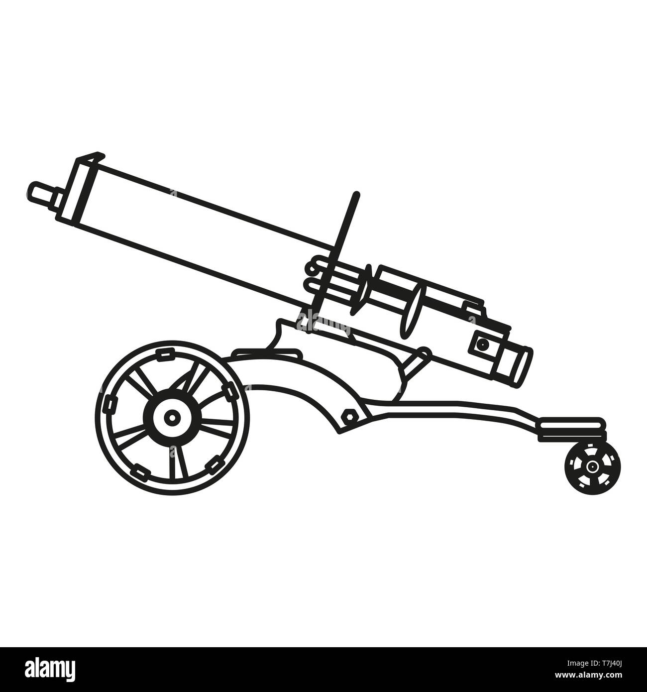 Cannon line icon isolated on white background. Outline thin artillery ...