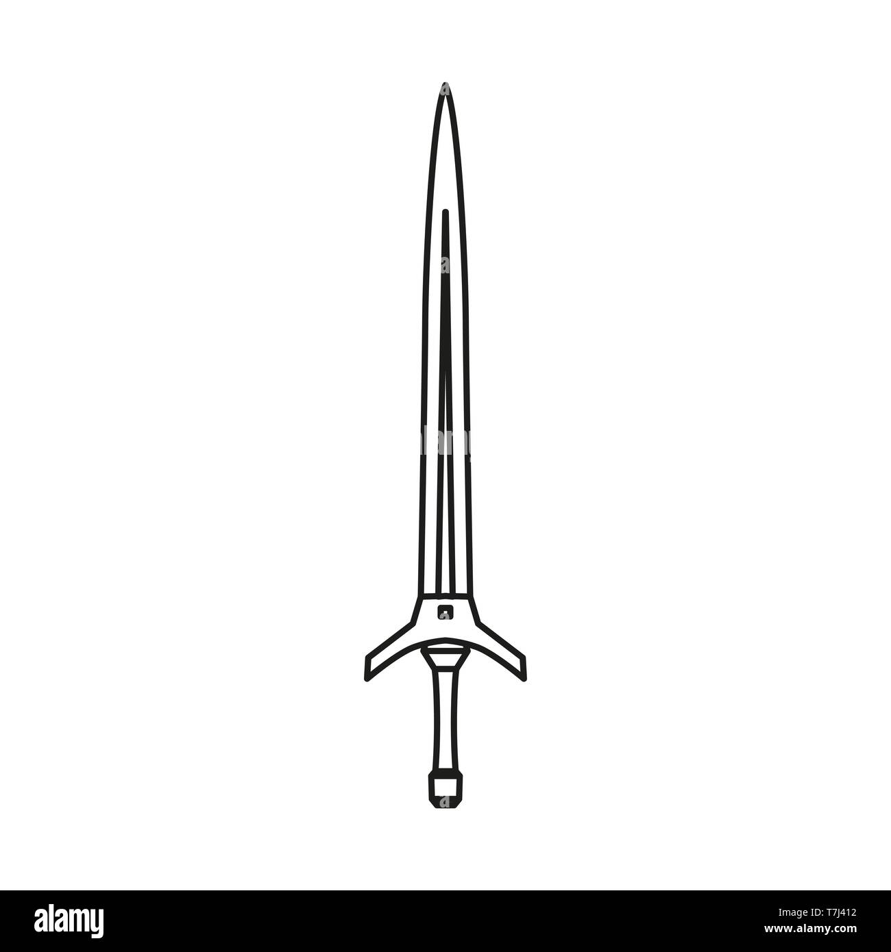 Sword line icon isolated on white background. Outline thin black weapon ...
