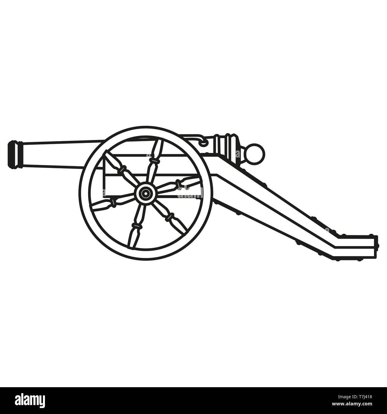 Cannon line icon isolated on white background. Outline thin artillery ...