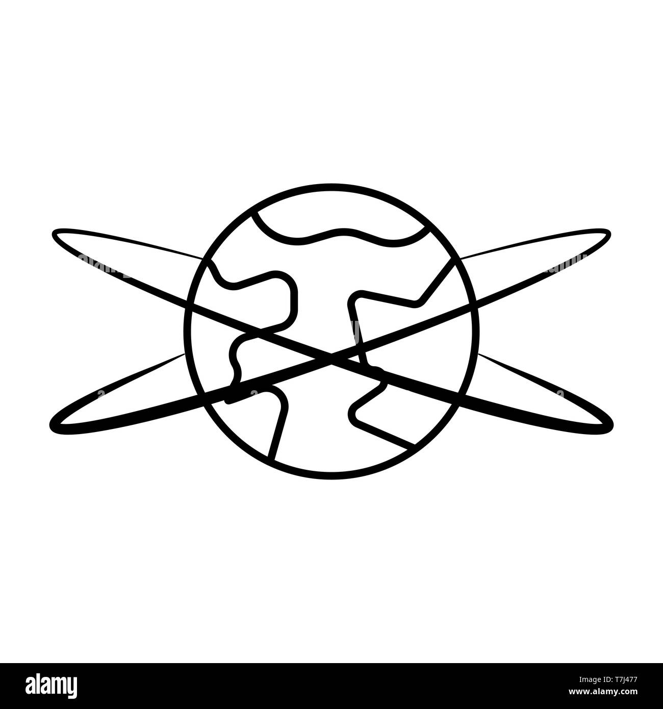 Earth line icon isolated on white background. Outline thin planet black ...