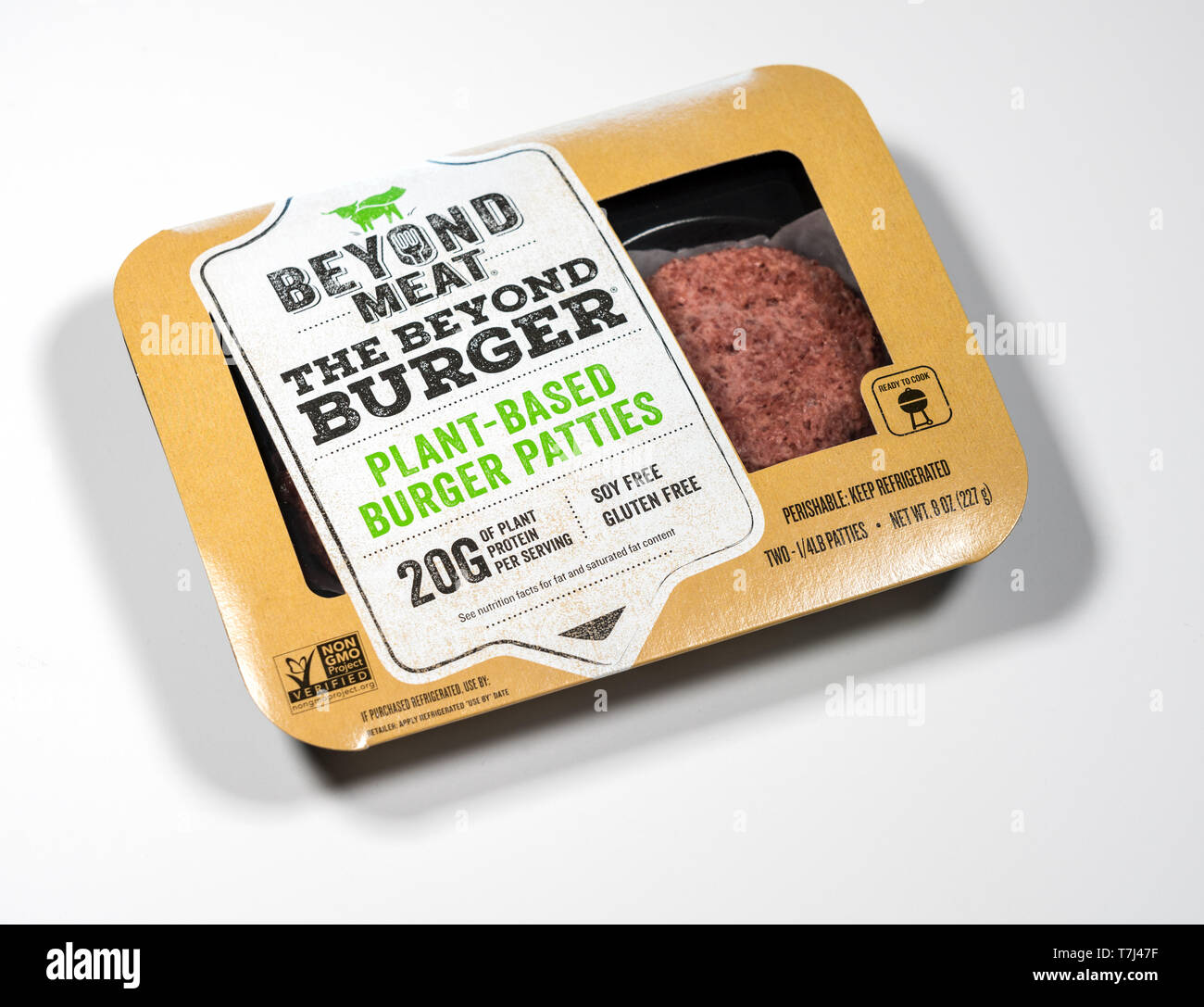 Beyond Meat plant based burger package of two patties Stock Photo - Alamy