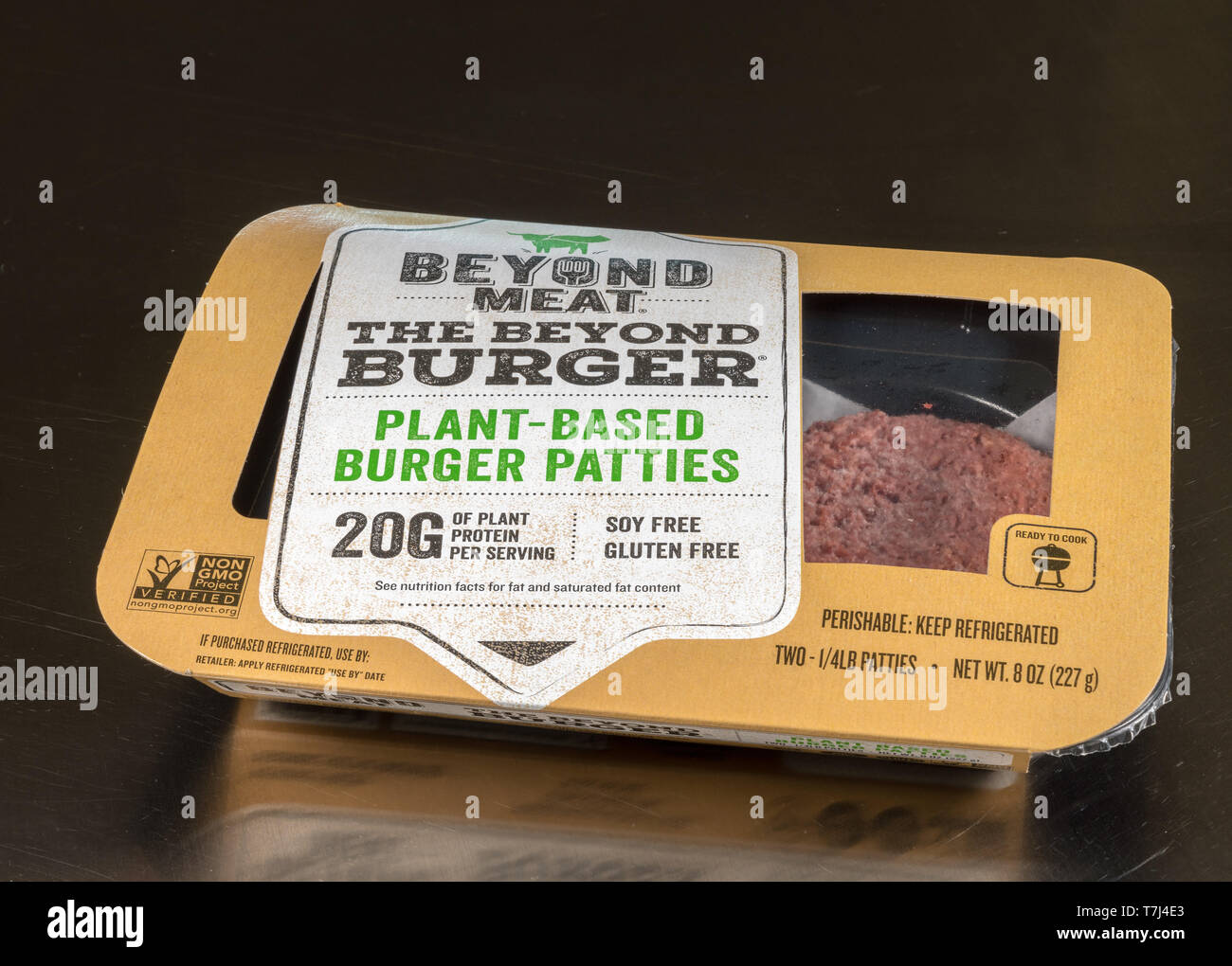 Beyond Meat plant based burger package of two patties Stock Photo - Alamy