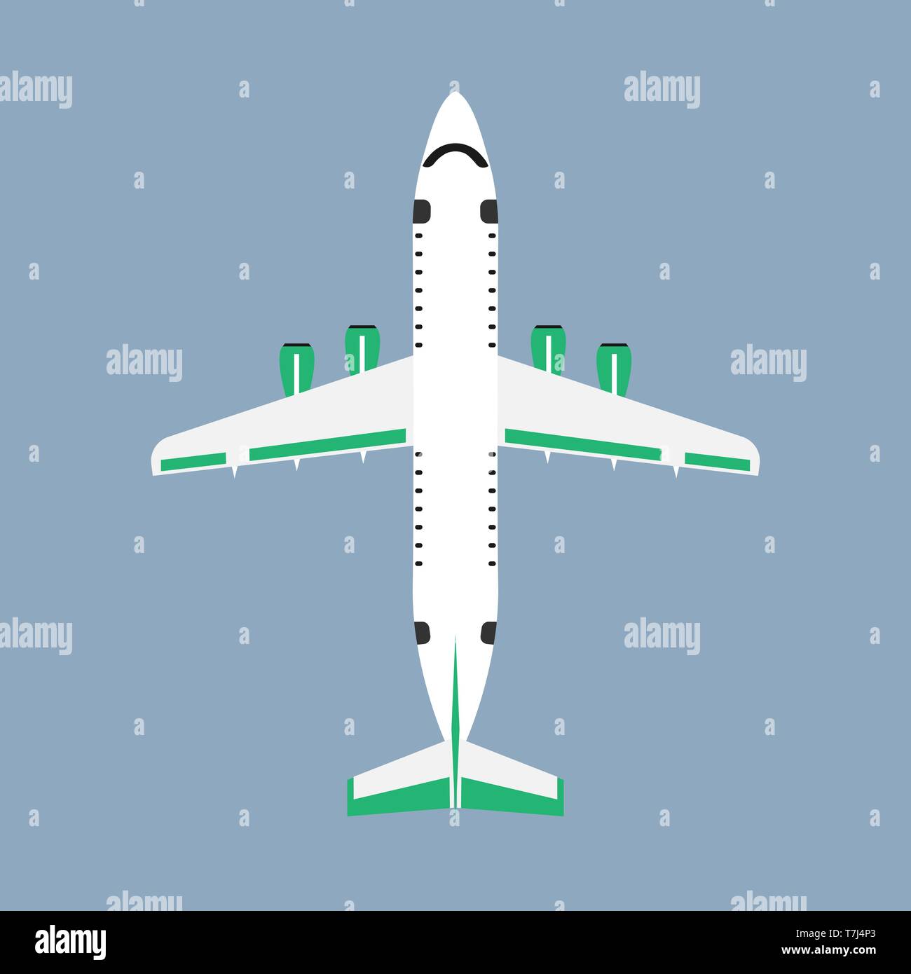 Airliner transportation journey white plane top view. Tourist travel ...