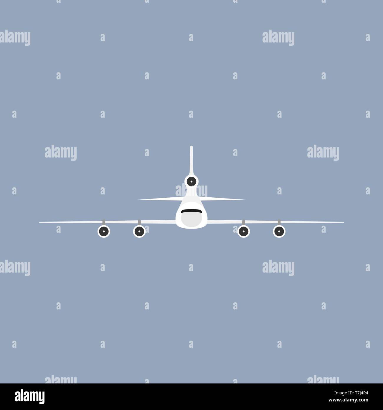 Airplane flight transportation travel vehicle front view. Flat vector ...