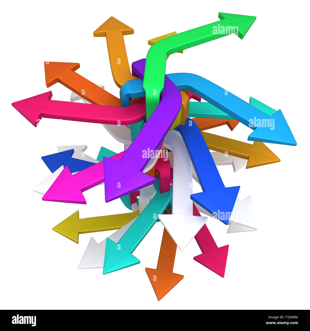 Color symbolic arrows spreading stack, 3d illustration, horizontal ...