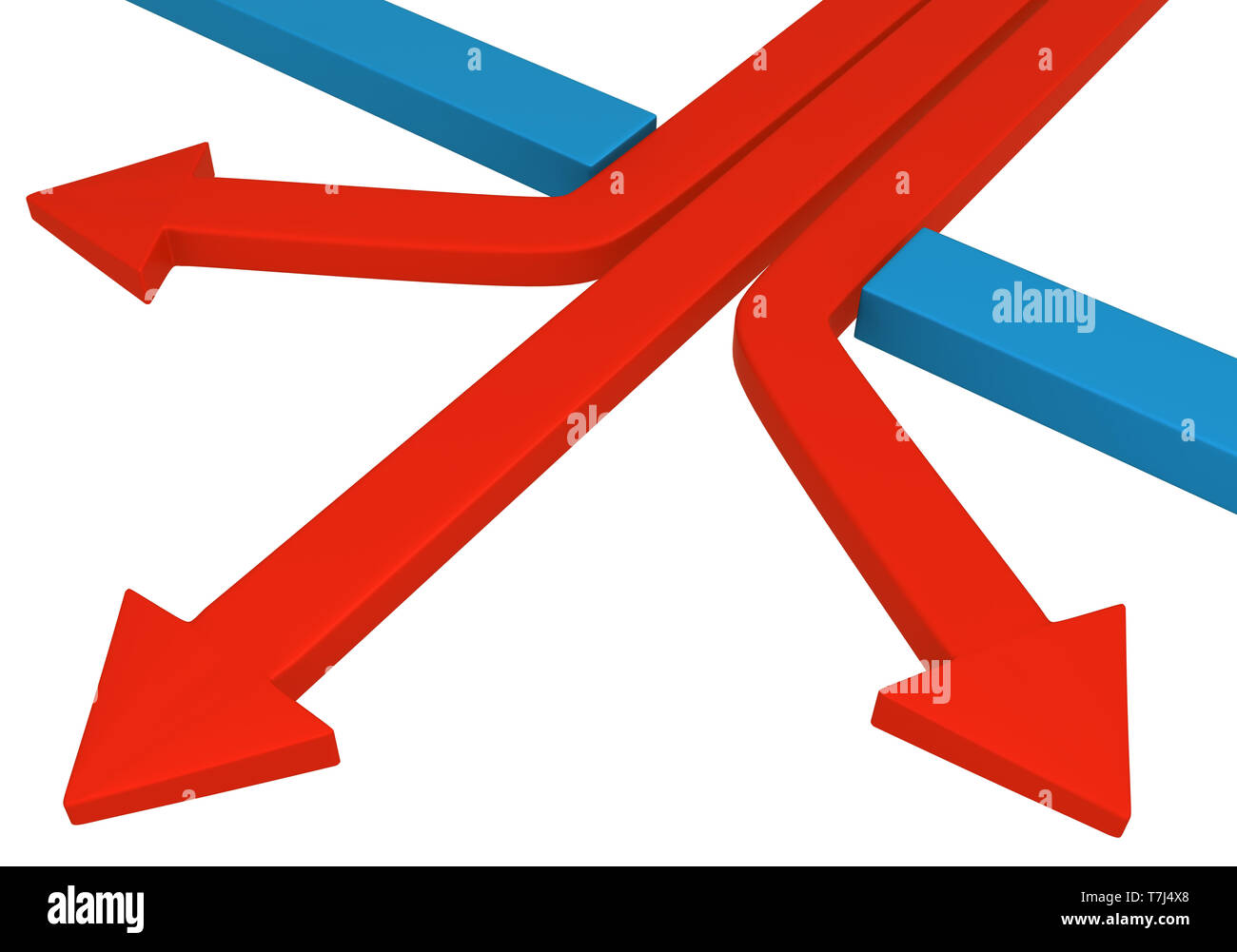 Red symbolic arrow spreading out, 3d illustration, horizontal, over ...