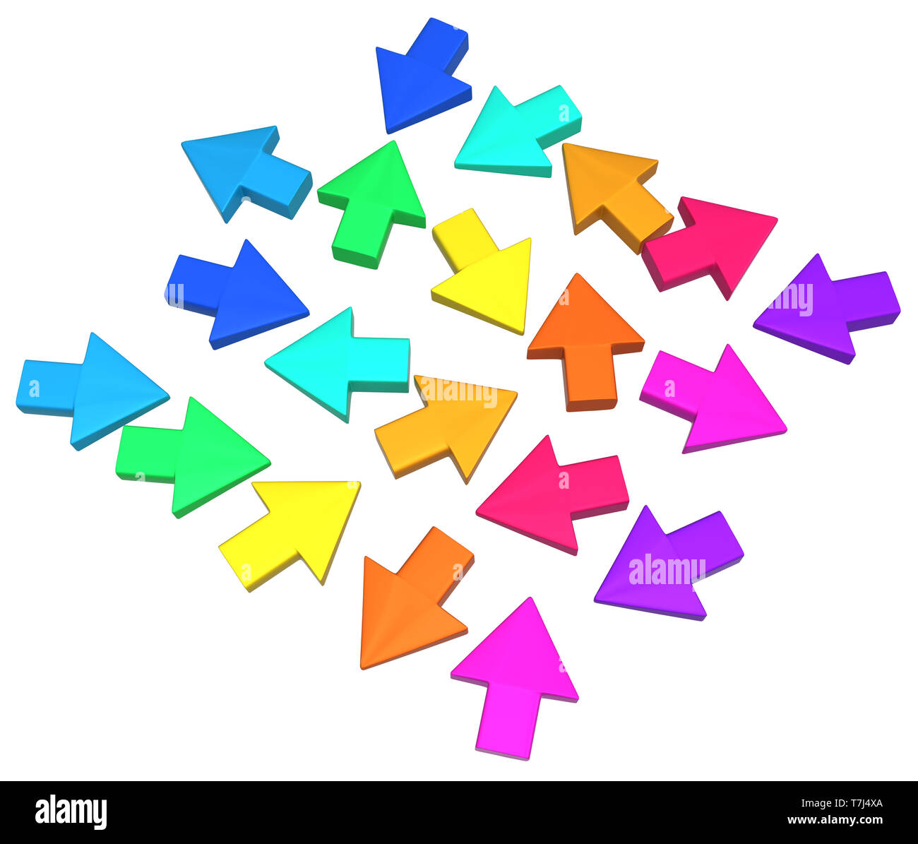 Color symbolic arrows small group, 3d illustration, horizontal, over ...