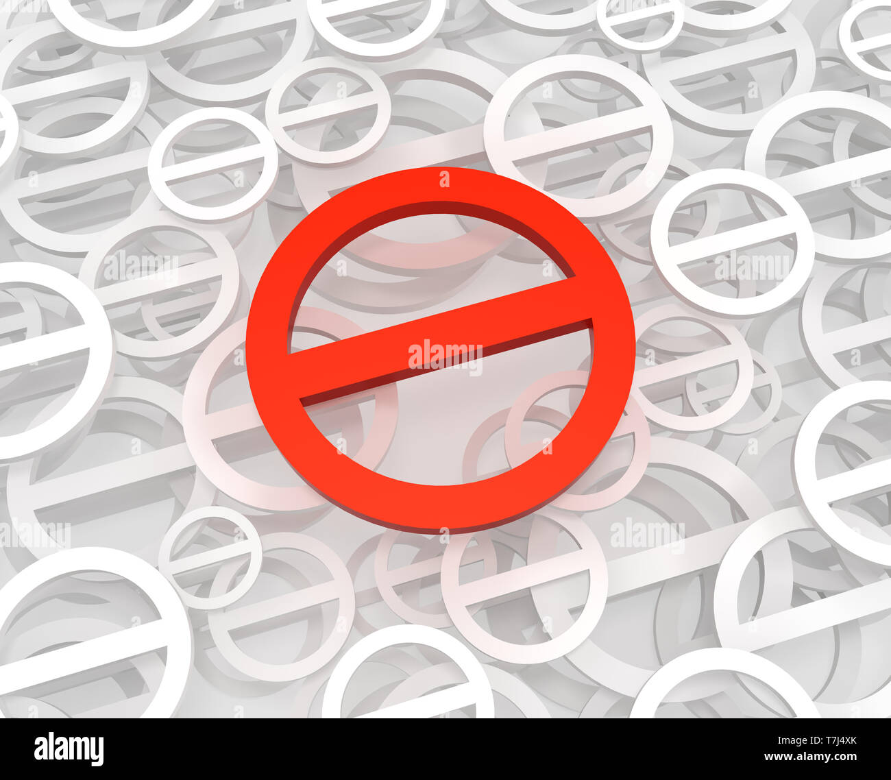 Ban symbol red unique one center, 3d illustration, horizontal, over ...