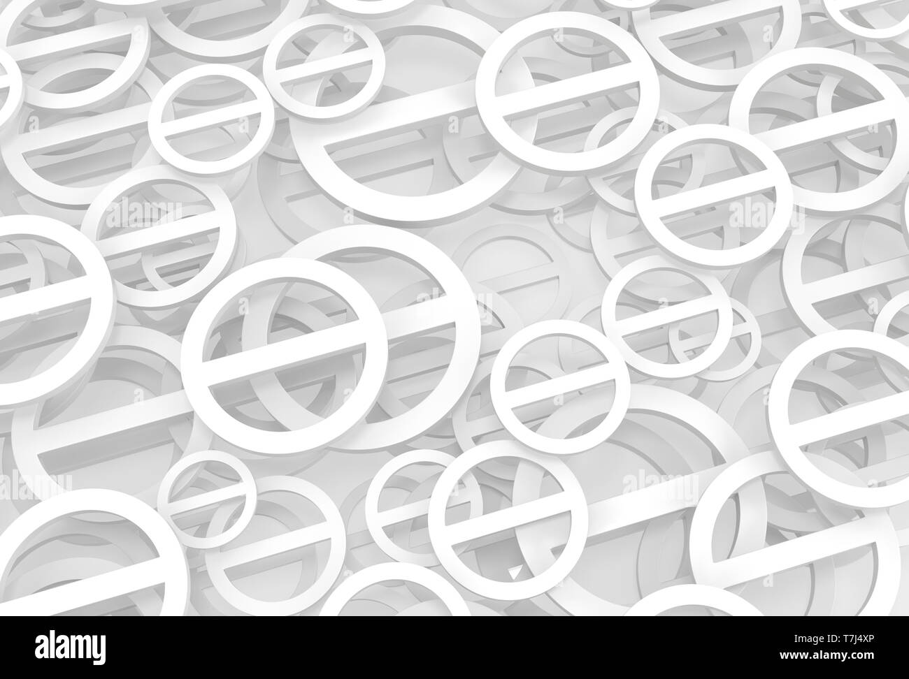 Ban symbols white background abstract, 3d illustration, horizontal ...
