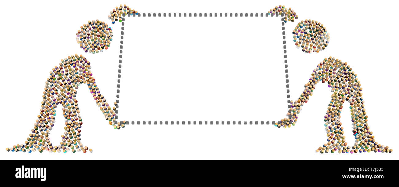 Crowd of small symbolic figures forming big person shape rectangle ...