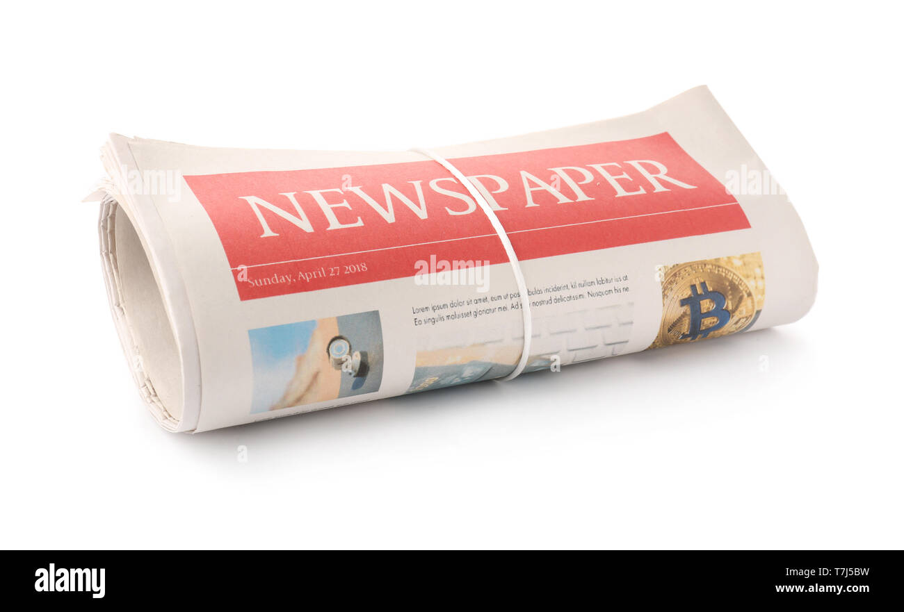 Rolled newspapers on white background Stock Photo - Alamy