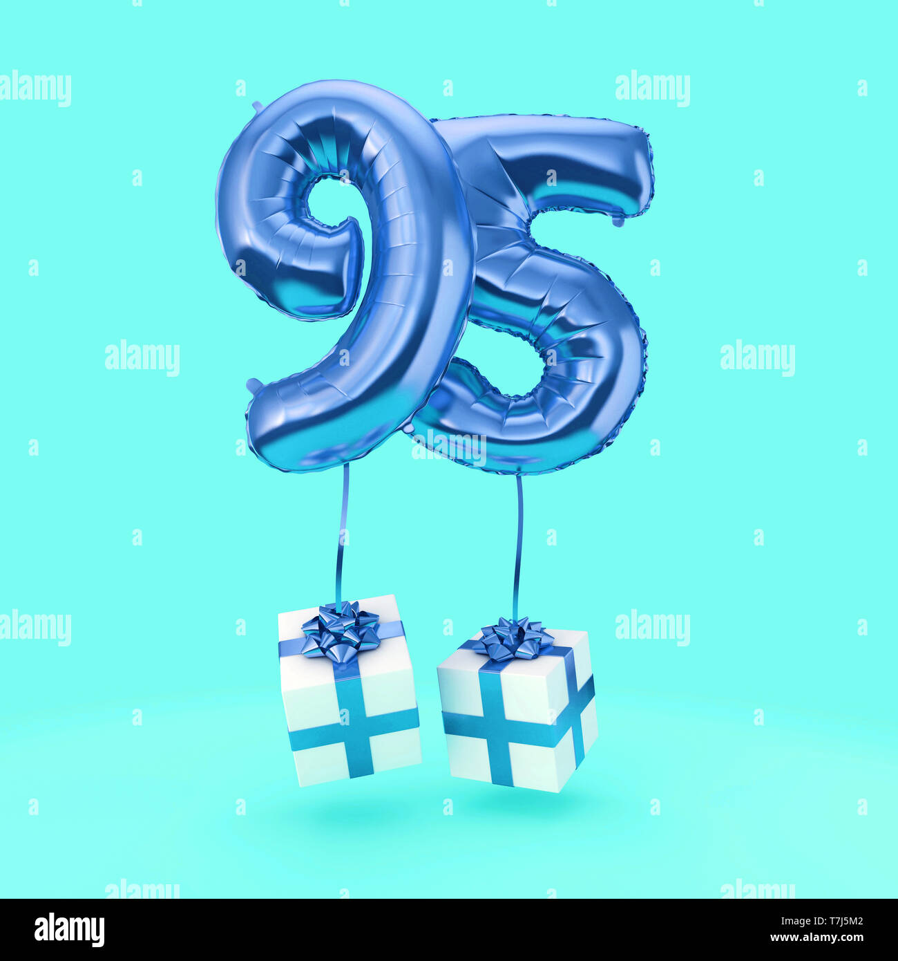 Number 95 birthday celebration foil helium balloon with presents. 3D ...