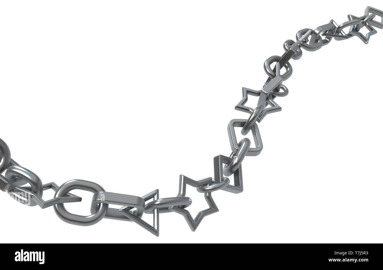 Chain shaped links, dark grey metal 3d illustration, isolated ...