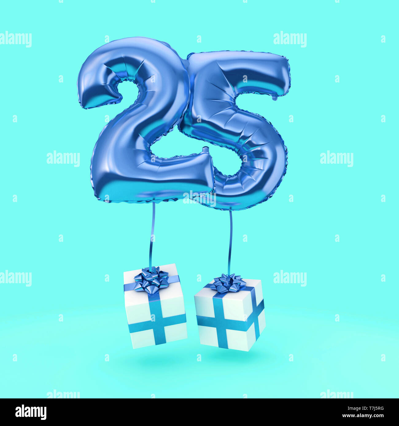 Number 25 birthday celebration foil helium balloon with presents. 3D ...
