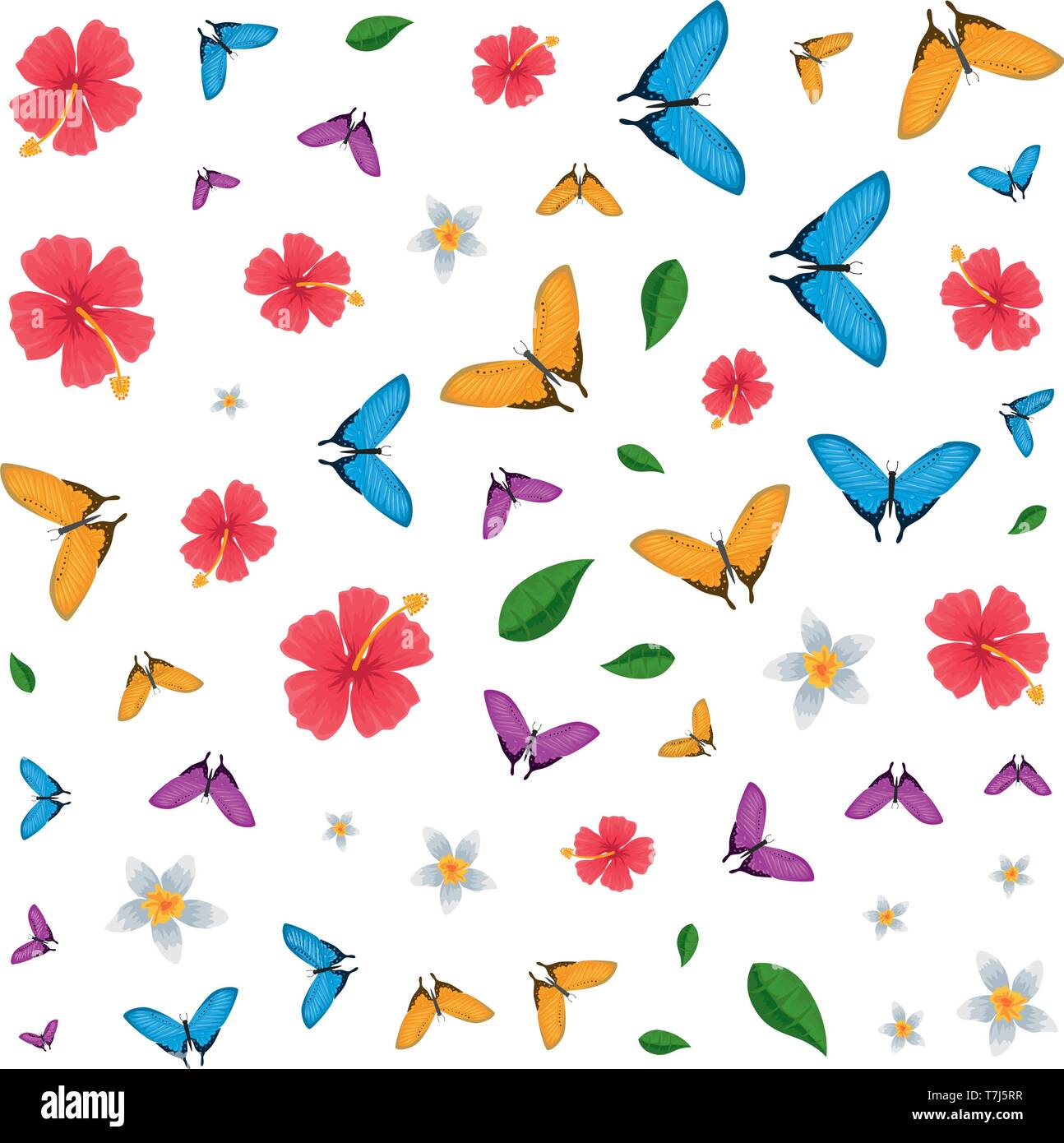 group of beautiful butterflies flying and flowers pattern Stock Vector ...