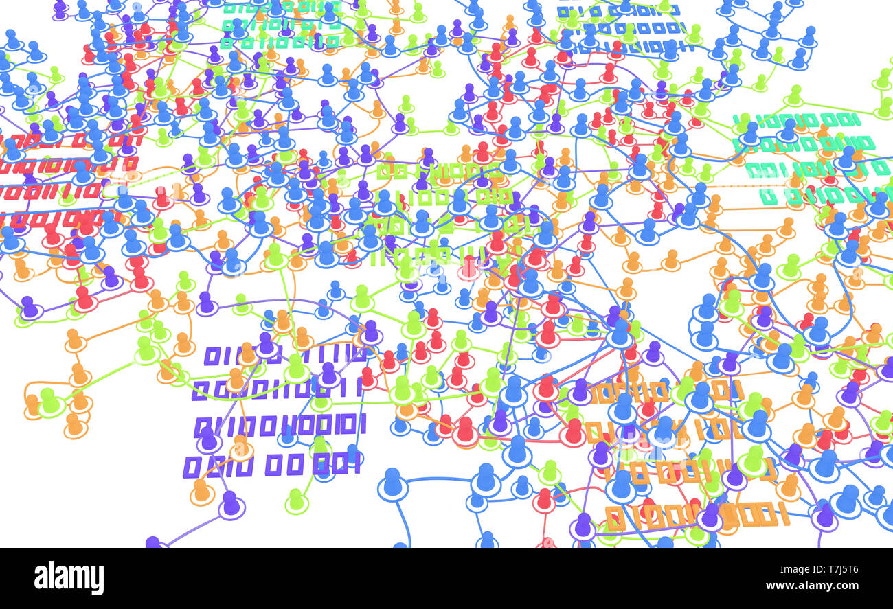 Circles linked by lines connection system many colors data blocks, over ...