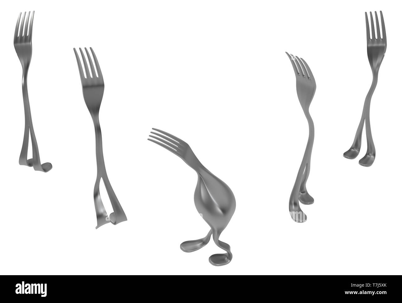 Fork metal with legs, fat one, 3d illustration, horizontal, isolated ...