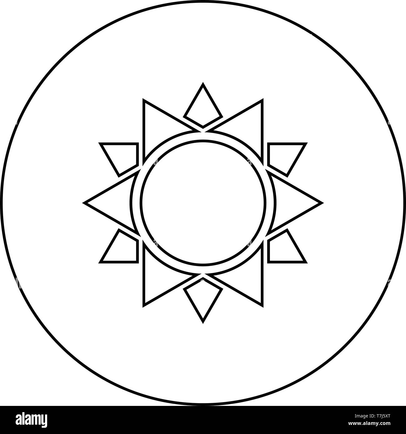 Sun icon in circle round outline black color vector illustration flat ...