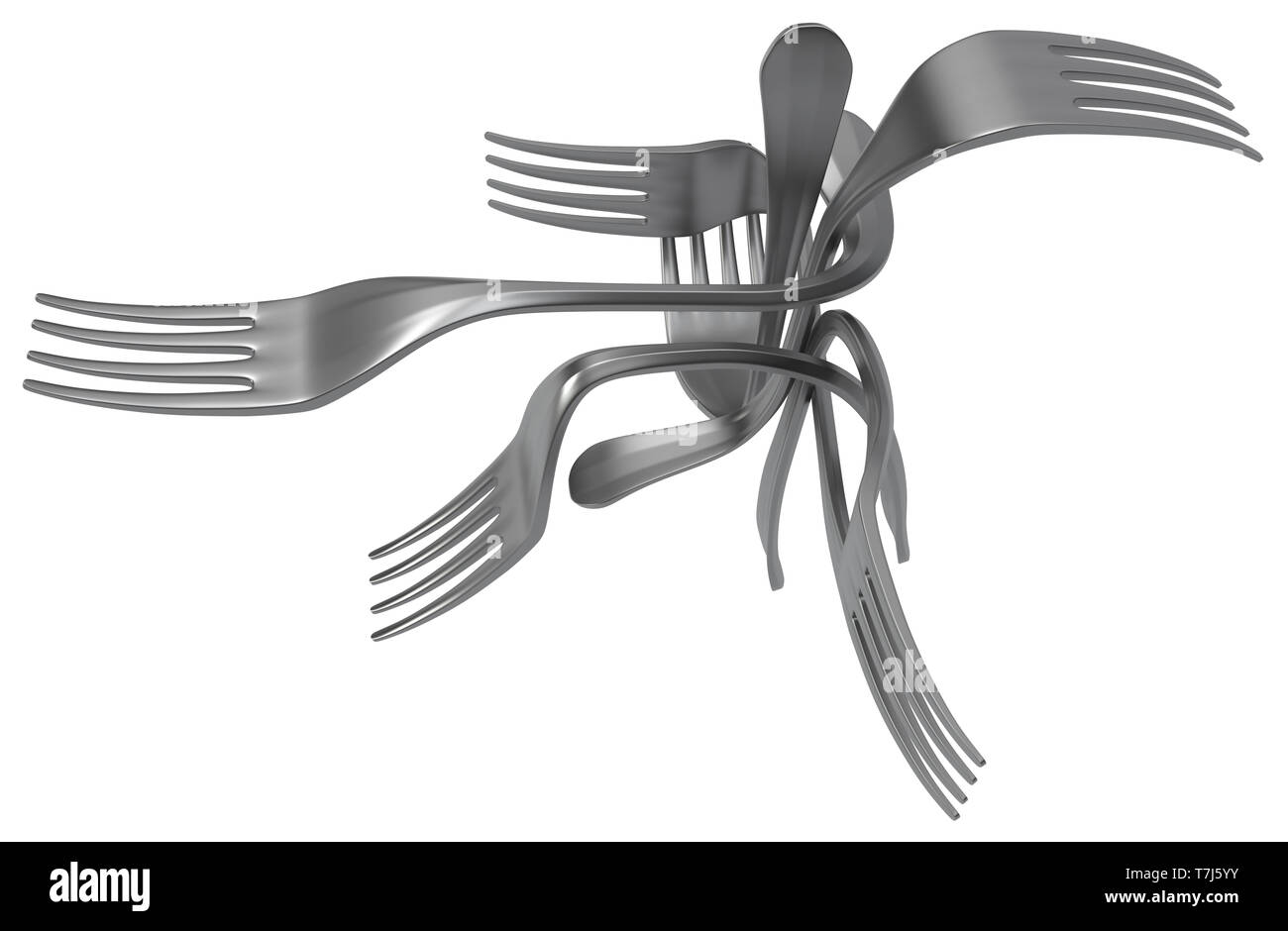 Fork metal straight bend bunch, 3d illustration, horizontal, isolated ...
