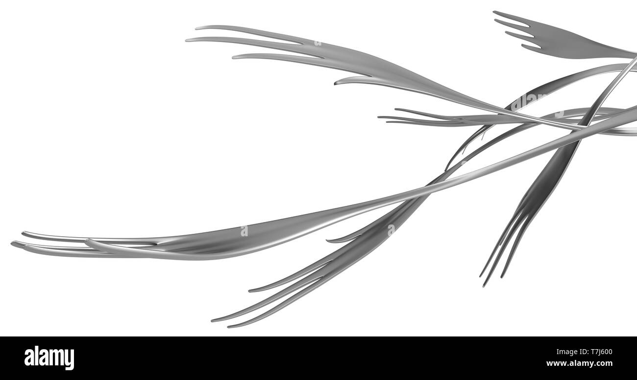 Fork metal direct stretch bunch, 3d illustration, horizontal, isolated ...