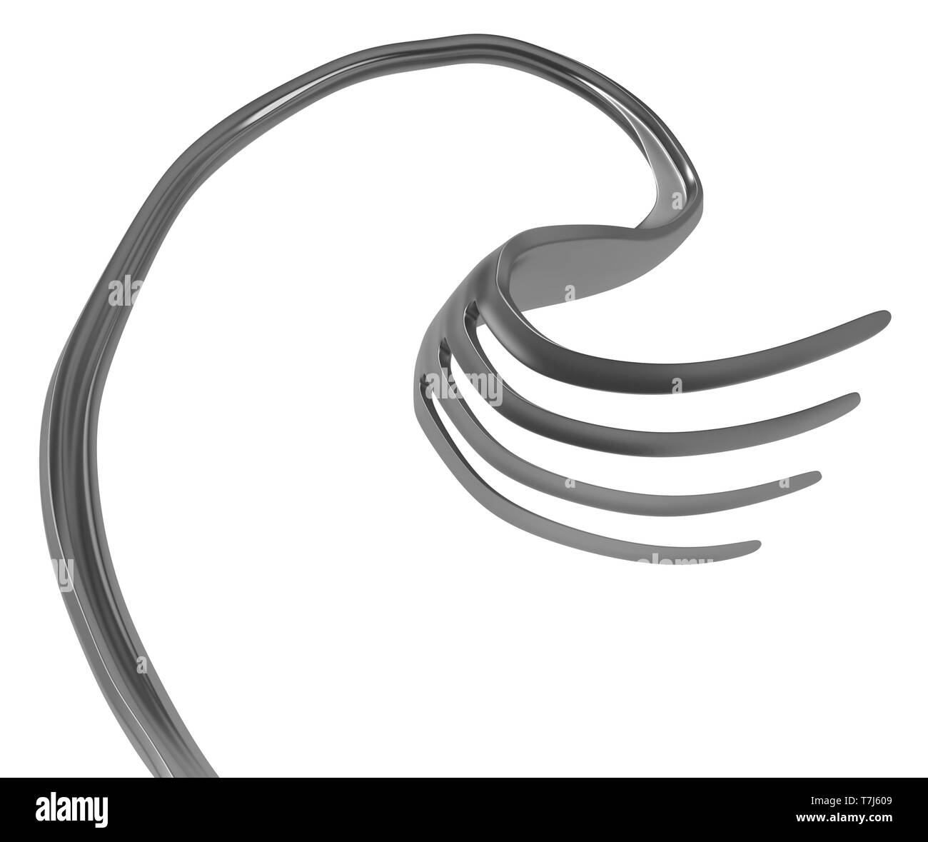 Fork metal bent turning back, 3d illustration, horizontal, isolated ...