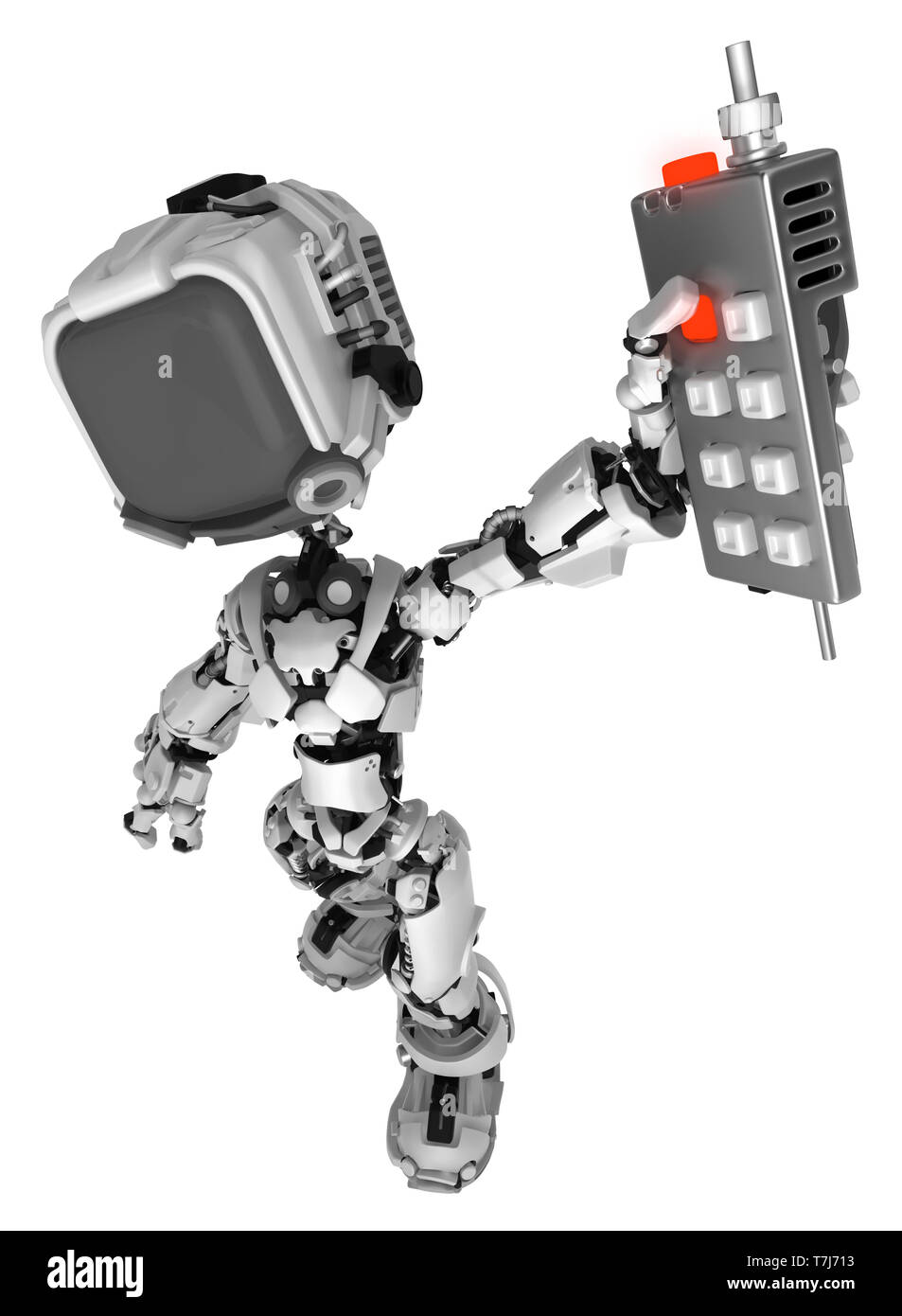 Screen robot figure character pose with remote control device raised ...