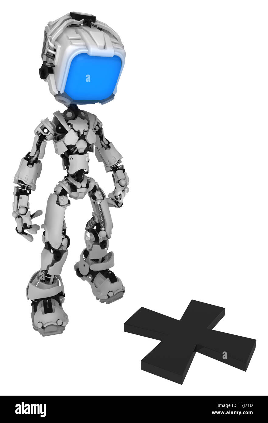 Screen robot figure character pose spot mark, 3d illustration, vertical ...