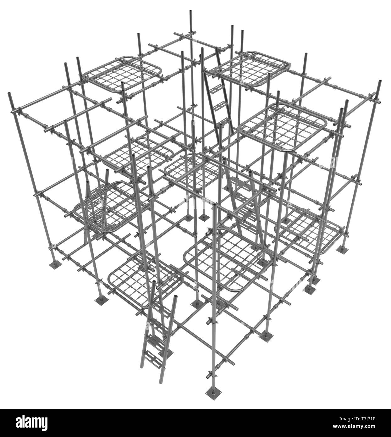 Scaffolding construction metal square box structure, 3d illustration ...