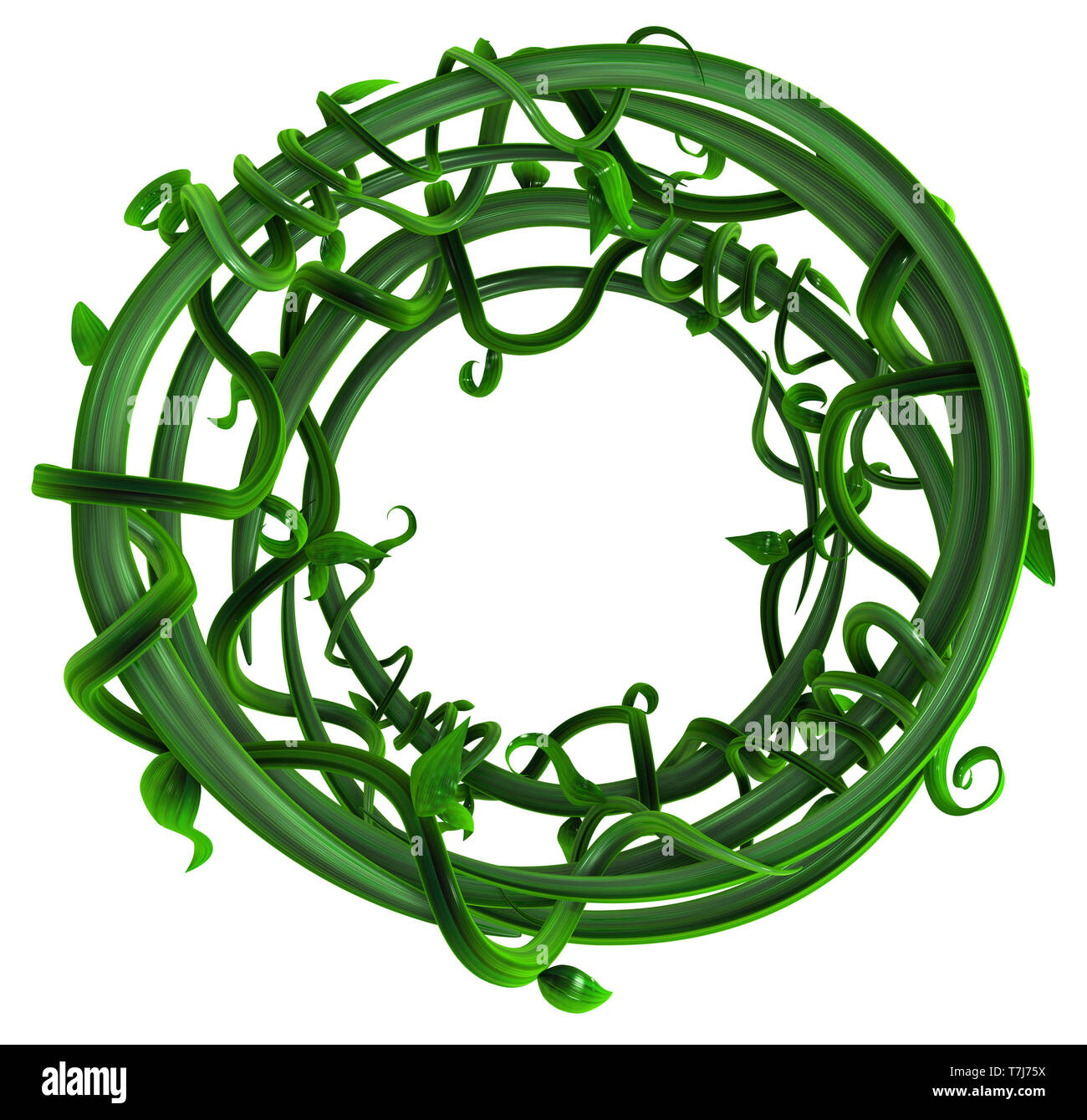 Plant vines green growing twisting ring loop form, 3d illustration ...