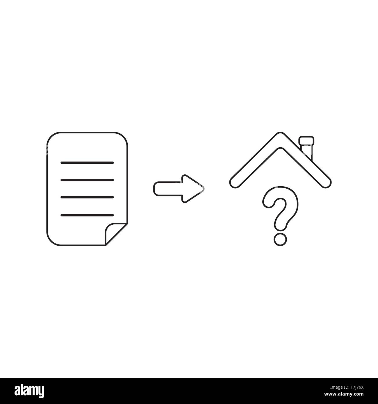 Vector icon concept of written paper and question mark under house roof ...
