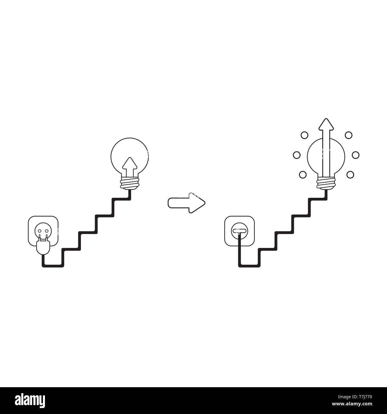 Vector icon concept of arrow in lightbulb plugged into outlet and light ...