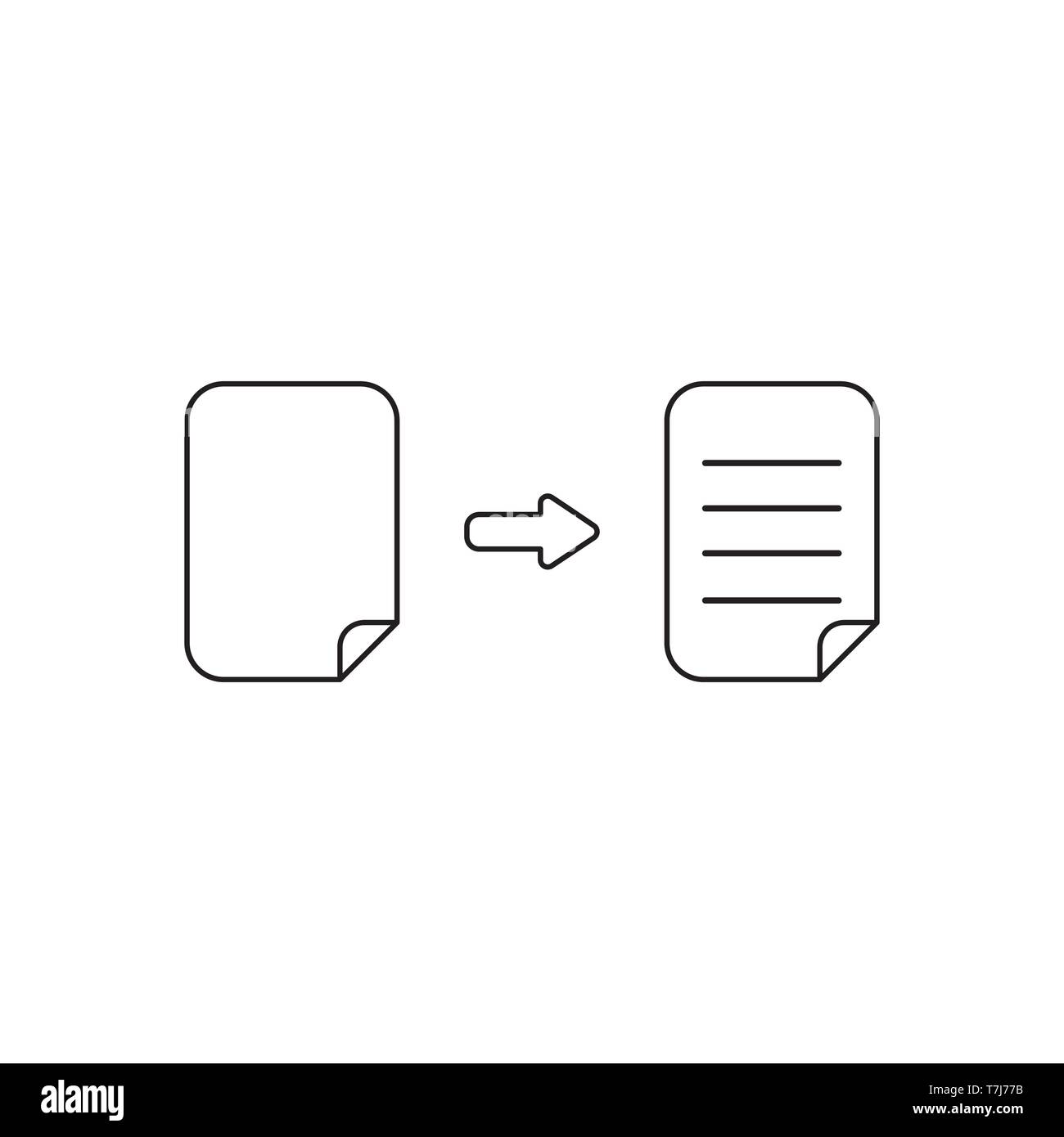 Vector icon concept of blank paper and written paper. Black outlines ...