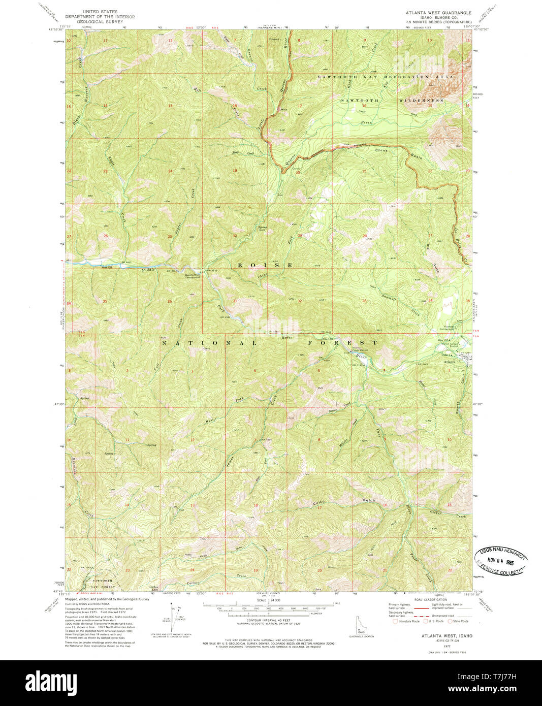 USGS TOPO Map Idaho ID Atlanta West 235128 1972 24000 Restoration Stock ...