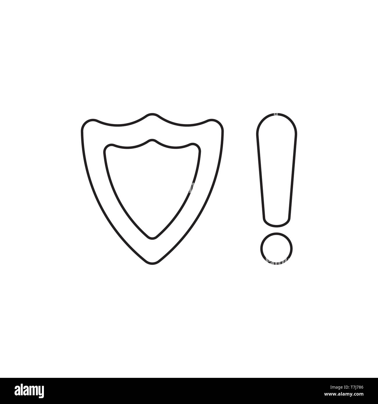 Vector icon concept of shield guard with exclamation mark. Black ...