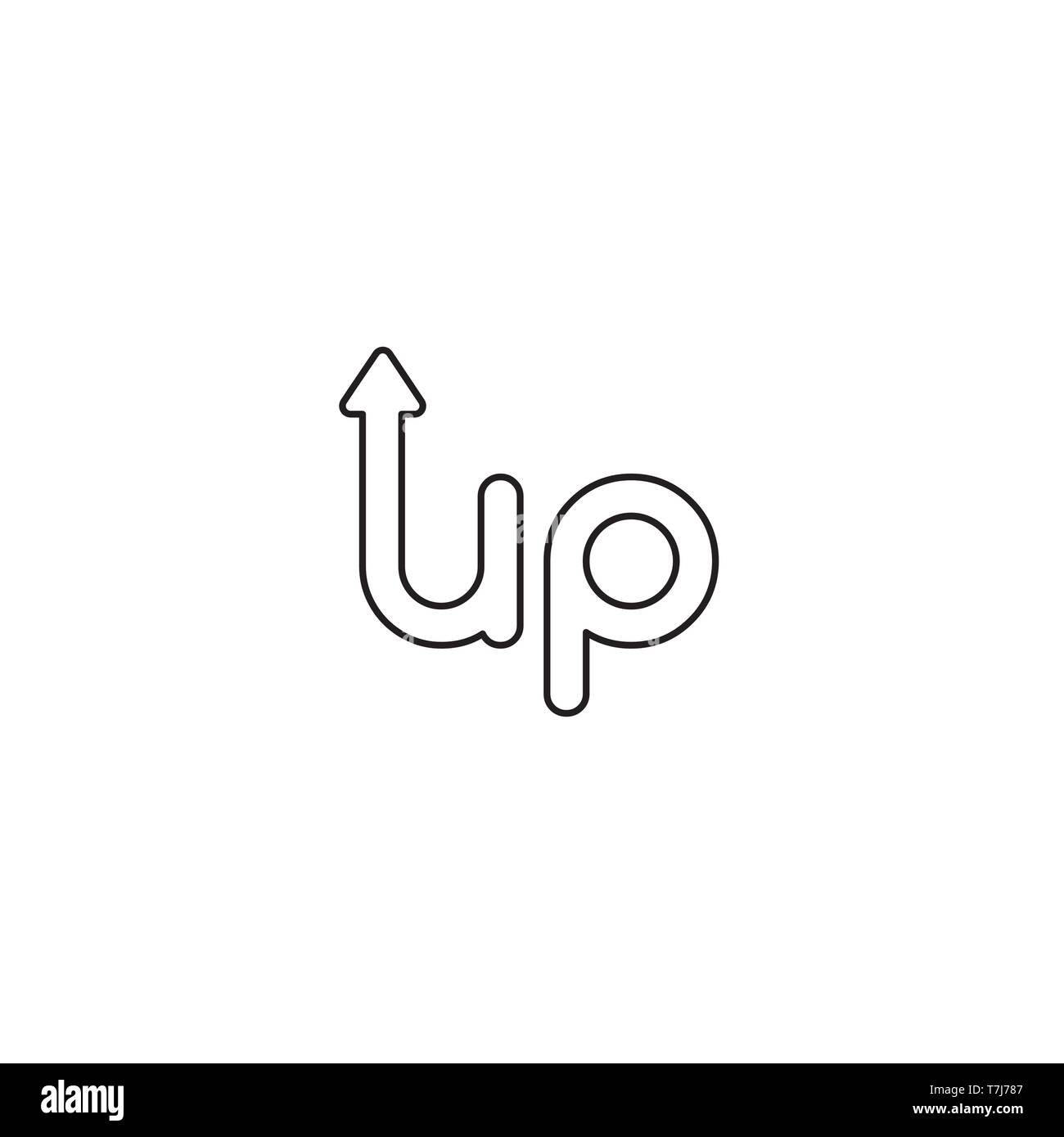 Vector icon concept of up word with arrow moving up. Black outlines ...